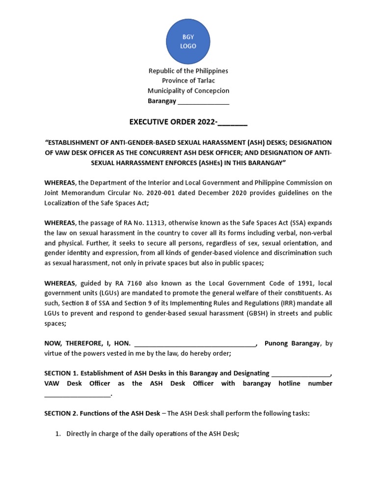 EO ASH Desk 1 | PDF | Sexual Harassment | Gender Equality