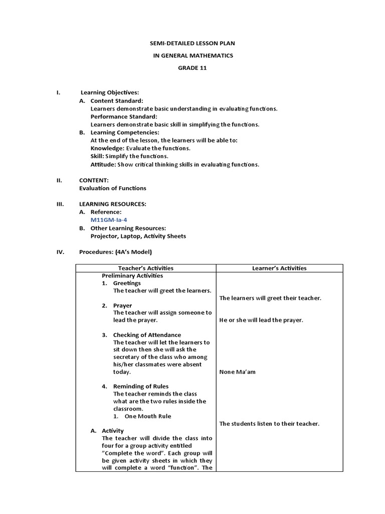 Semi - Detailed Lesson Plan | PDF | Teachers | Learning