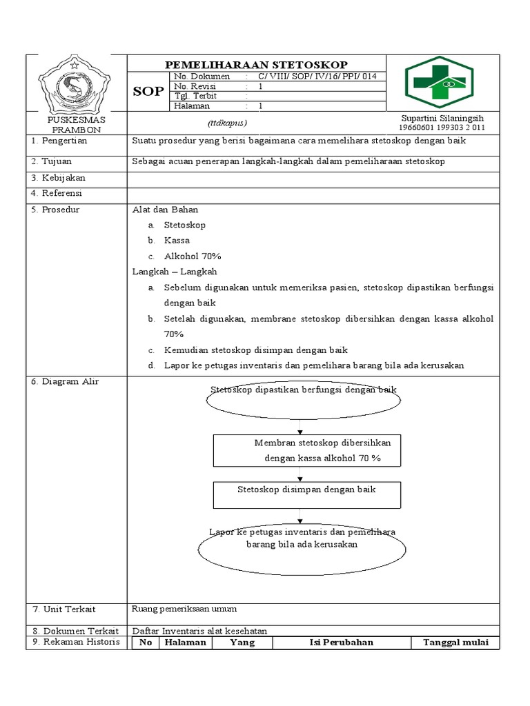 Sop Pemeliharaan Stetoskop | PDF