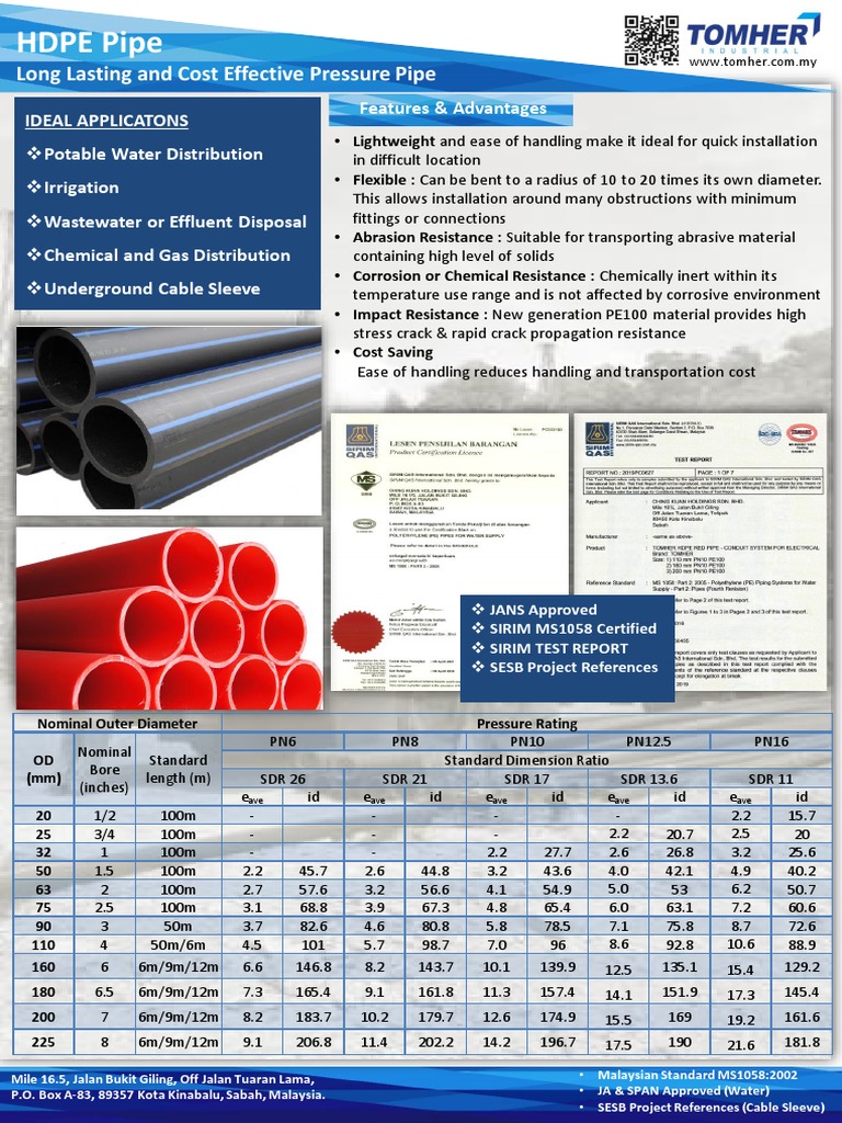 Tomher HDPE Pipe (HDPE PN10 Red Pipe) | PDF | Pipe (Fluid Conveyance ...