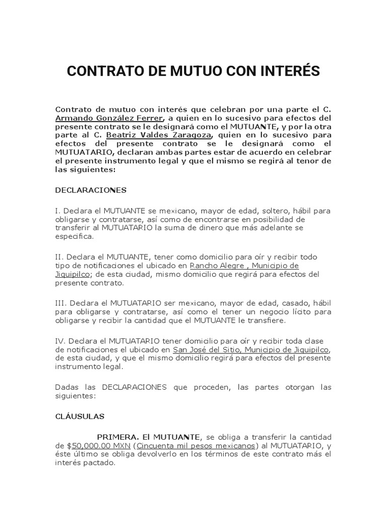 Contrato Mutuo | PDF