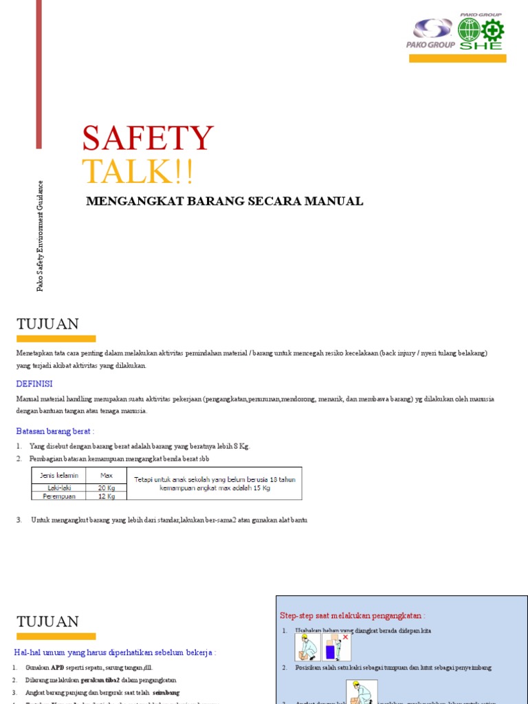 Materi Safety Talk - Mengangkat Barang Secara Manual | PDF