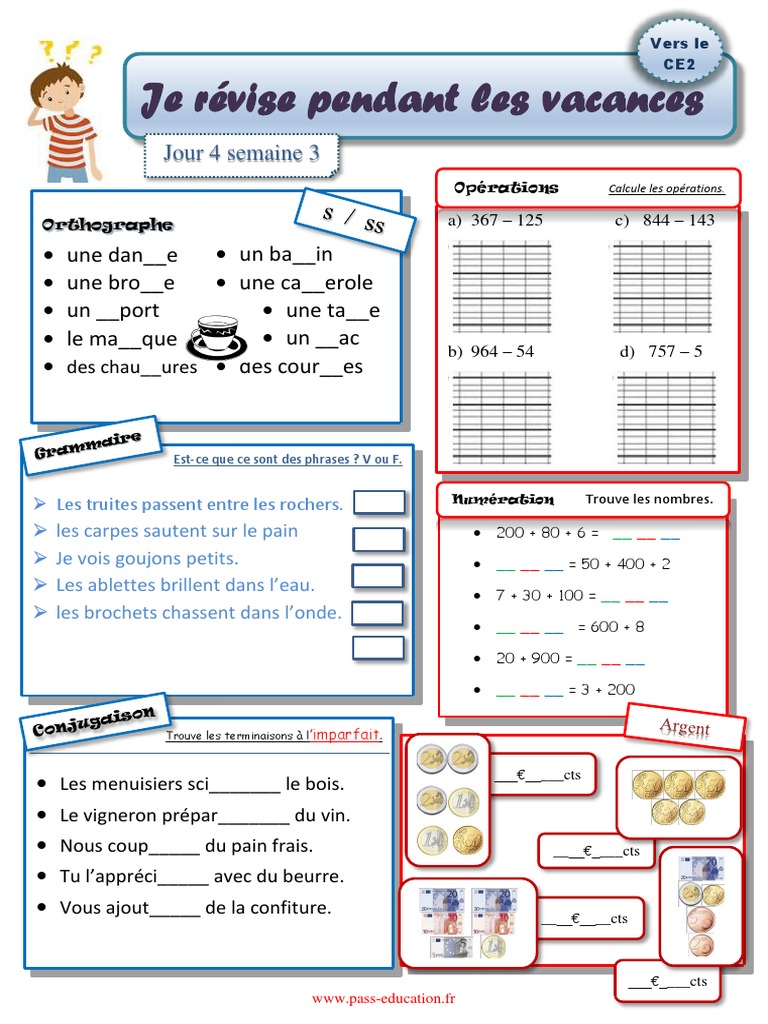Jour 4 Semaine 3 Cahiers de Vacances Ce1 Vers Le Ce2 | PDF