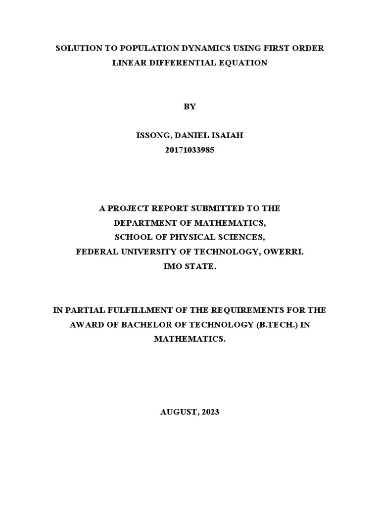 Project Work | PDF | Differential Equations | Equations