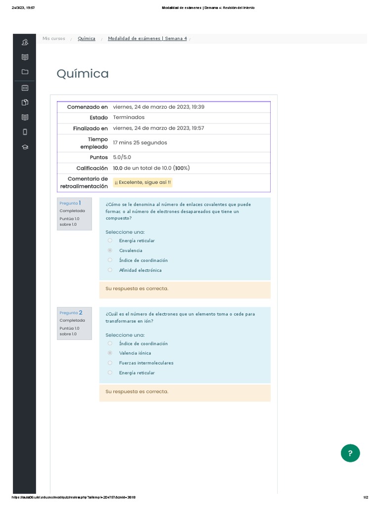 Modalidad de Exámenes Quimica Semana 4 ARB | PDF | Enlace químico | Enlace covalente
