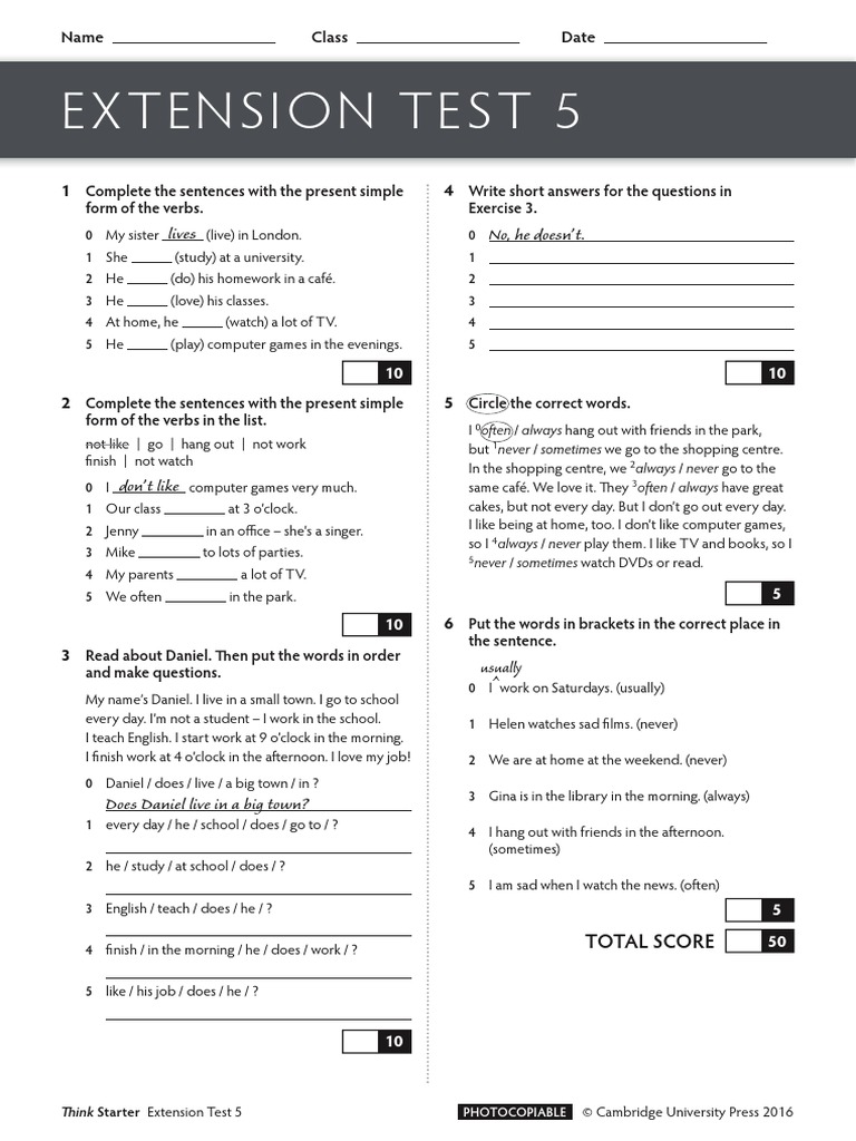 Think Starter Exttest5 | Download Free PDF | Syntax | Linguistics