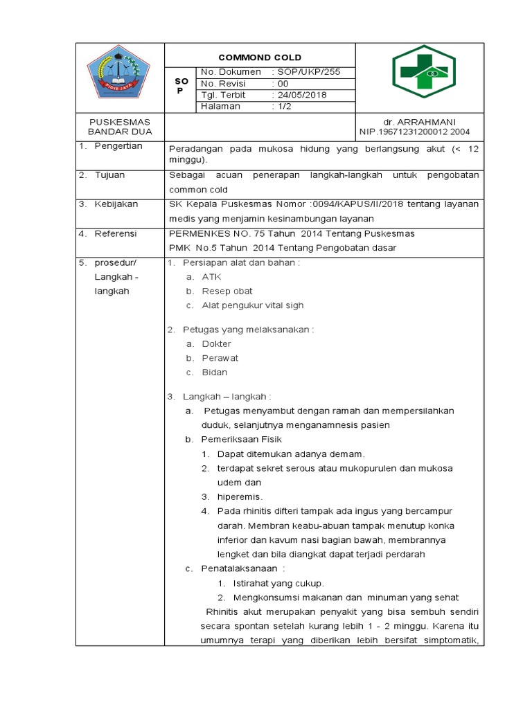 SOP Commond Cold Ok | PDF