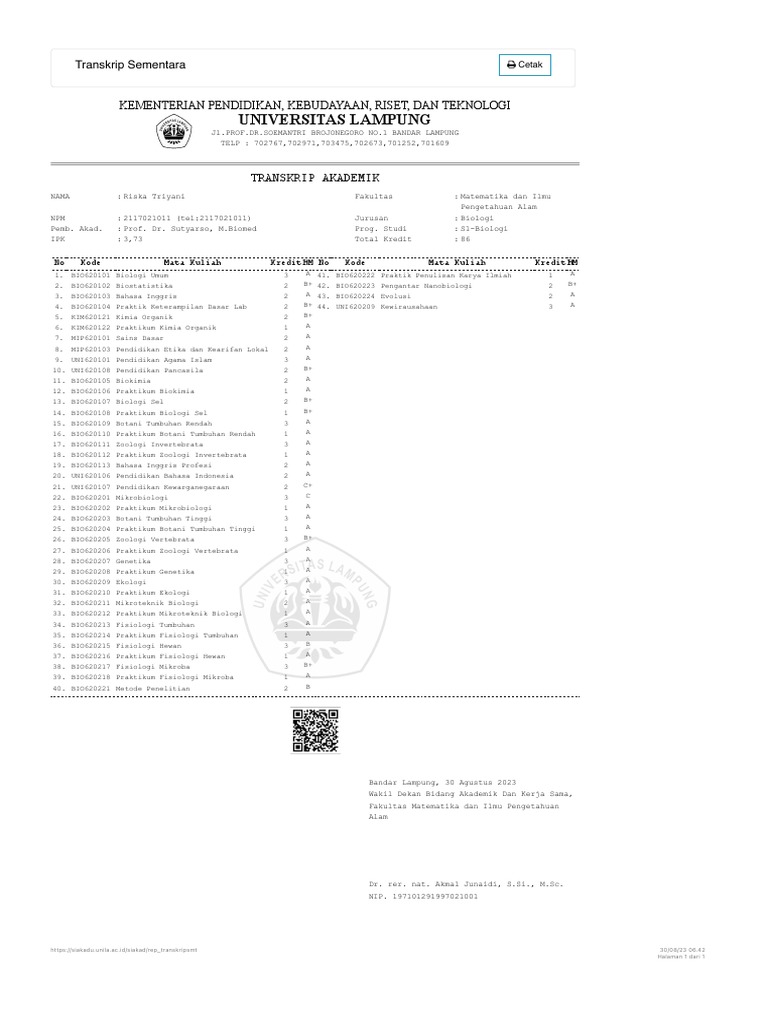 Transkrip Semester 5 | PDF