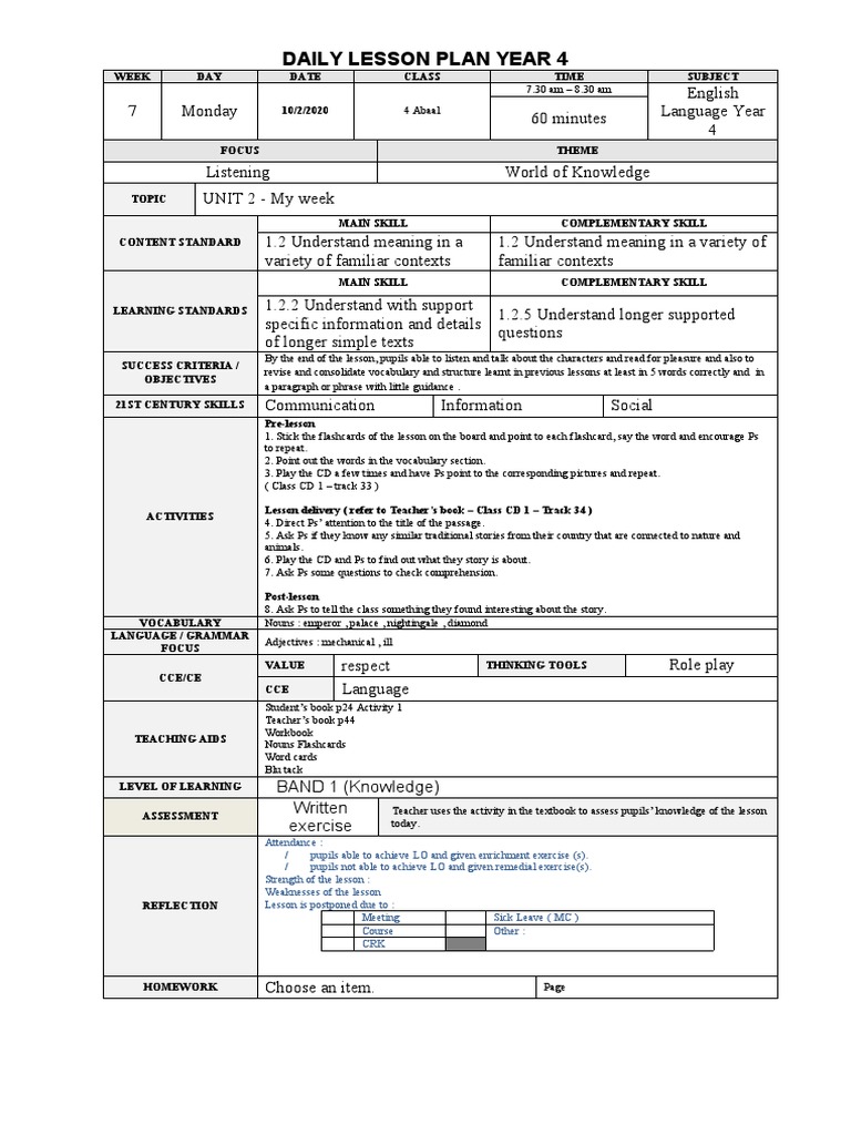 WEEK 7-8 - My Week + REVISION LESSON | PDF