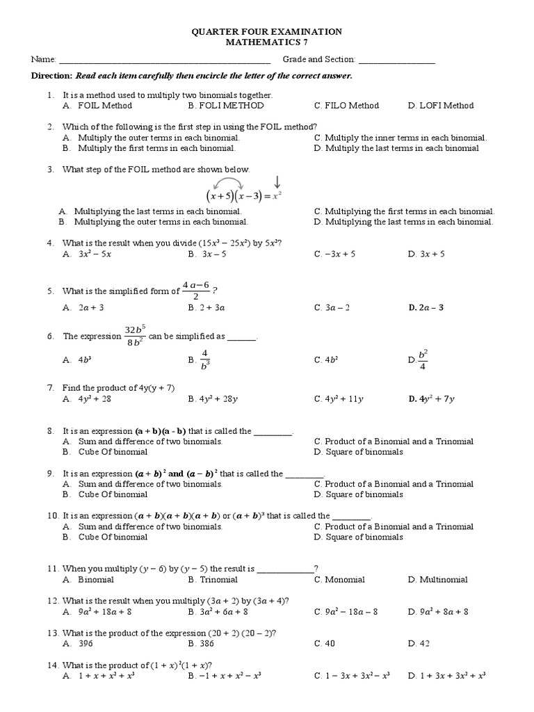 Fourth Quarter-Grade-7-Mathematics | PDF | Equations | Elementary Mathematics