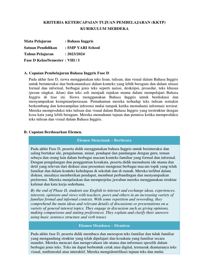 KKTP Bahasa Inggris Kelas 8 | PDF