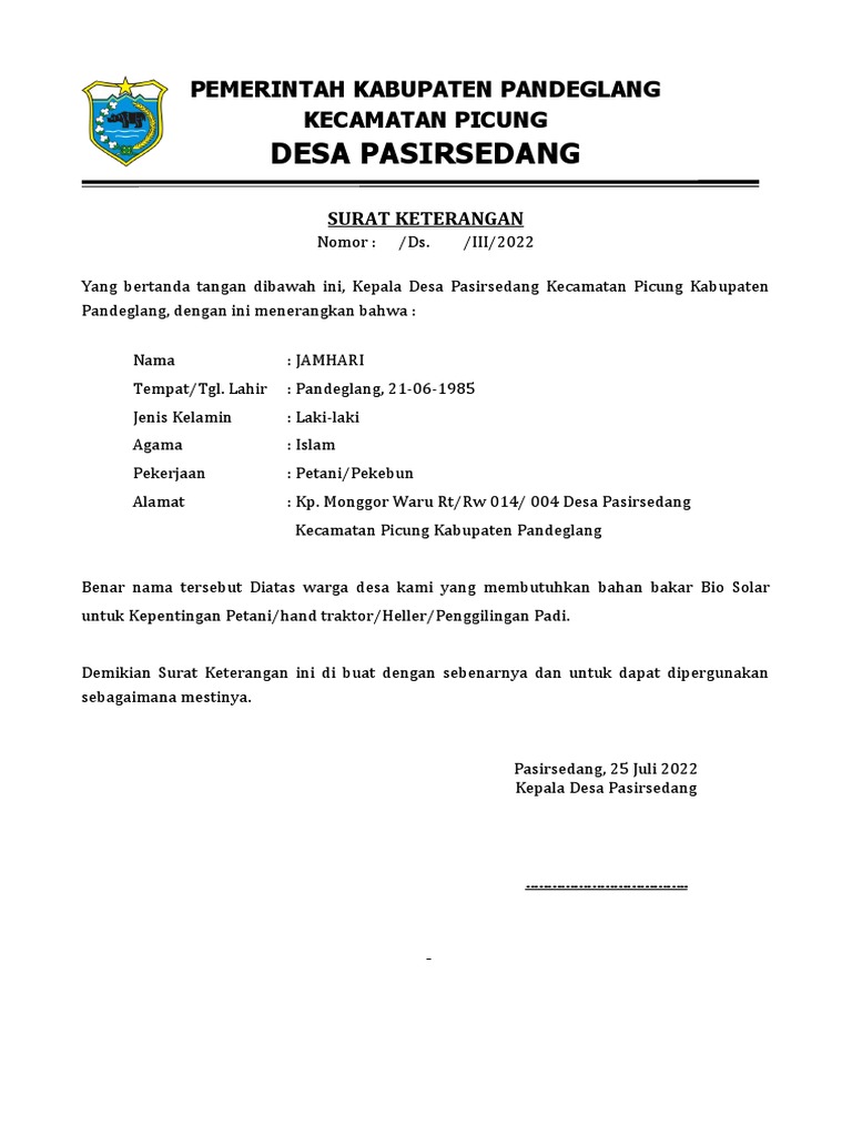 Surat Solar Kab. Pandeglang | PDF