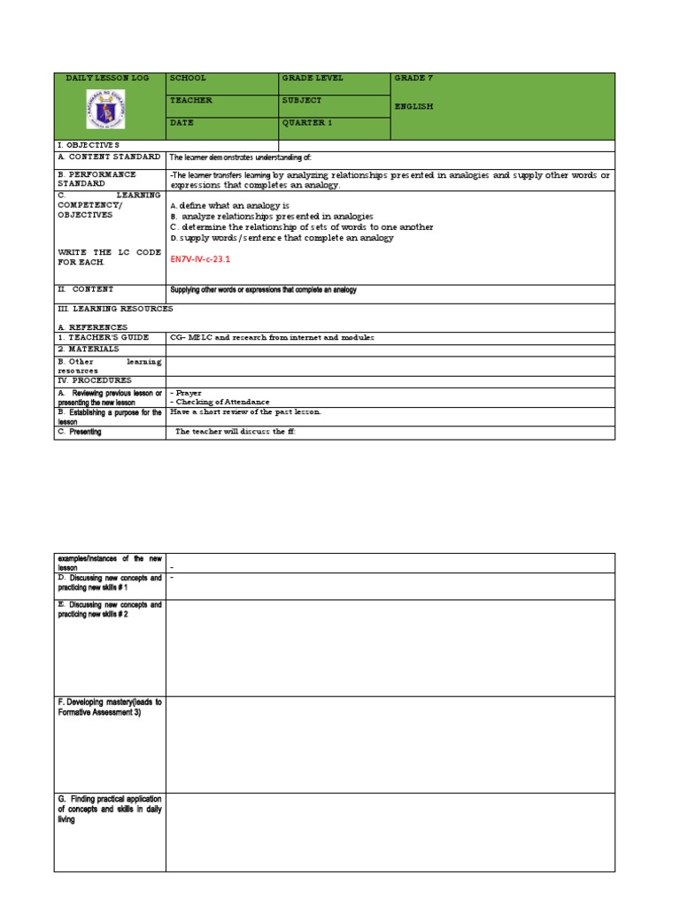 DAILY LESSON LOG Rationale of The Problem | PDF | Learning | Plagiarism