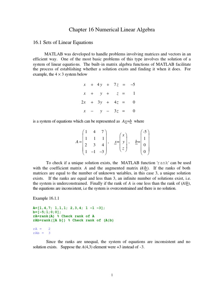 Matlab Linear Algebra Download Free Pdf Matrix Mathematics Eigenvalues And Eigenvectors 