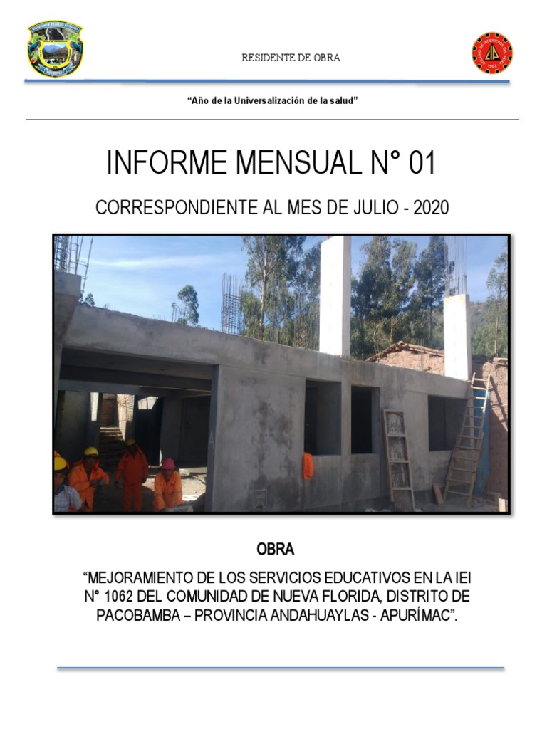 Informe Mensual de Obra en IEI 1062 | PDF