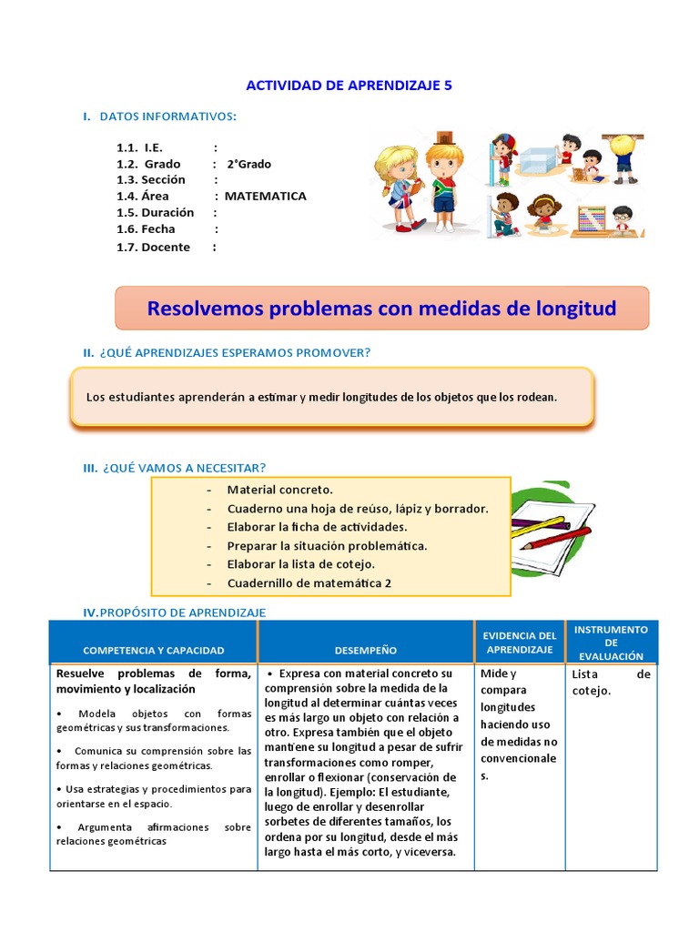D5 A1 SESION MAT. Resolvemos Problemas Con Medidas de Longitud | PDF