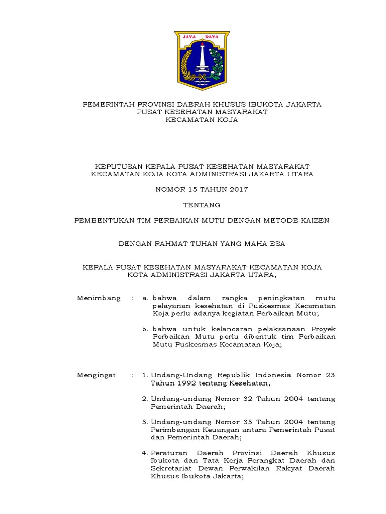 SK Pembentukan Tim Perbaikan Mutu Dengan Metode Kaizen | PDF