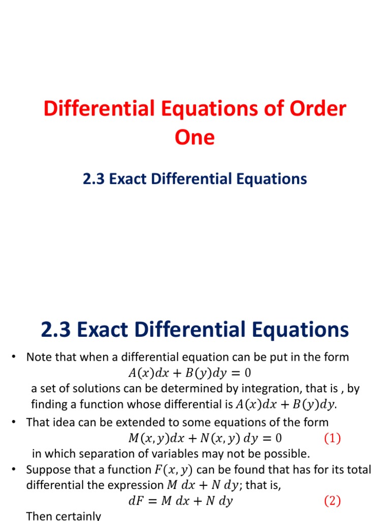 Chapter 2 Exact DE | PDF | Differential Equations | Ordinary ...