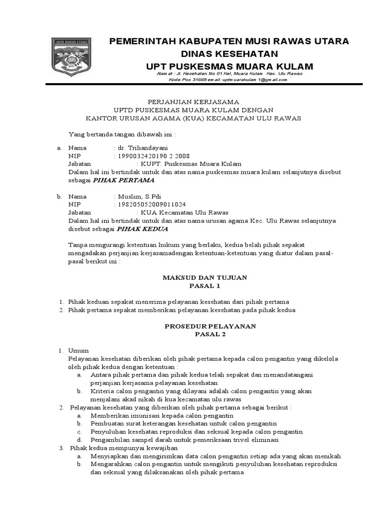 Mou Puskesmas Muara Kulam Dengan Kantor Kua | PDF