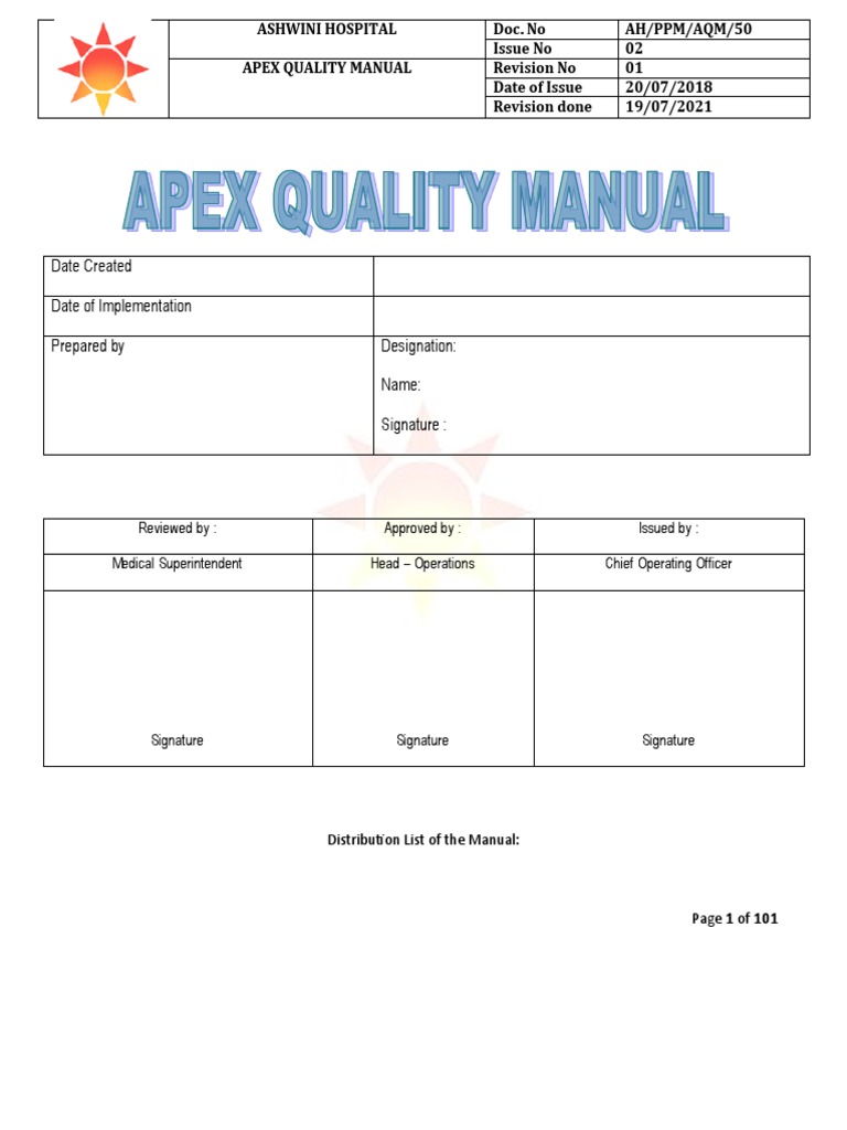 Apex Quality Manual Ashwini Ver 2 Pdf Surgery Medical Imaging 