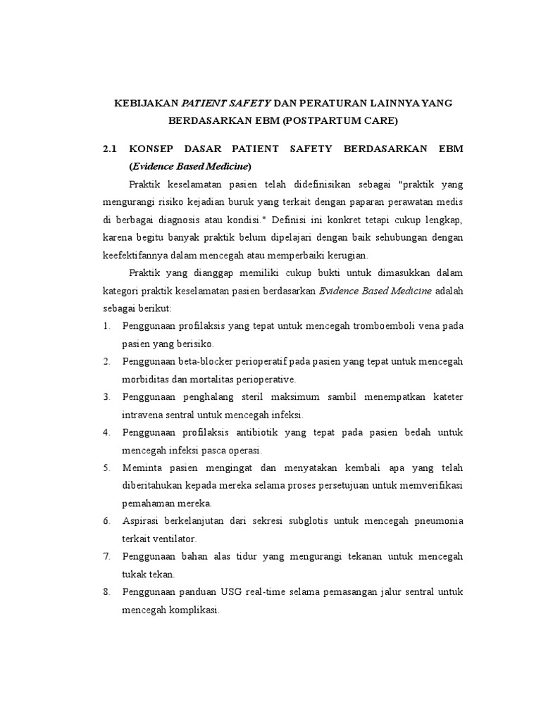 Kebijakan Patient Safety Dan Peraturan Lainnya Yang Berdasarkan Ebm | PDF
