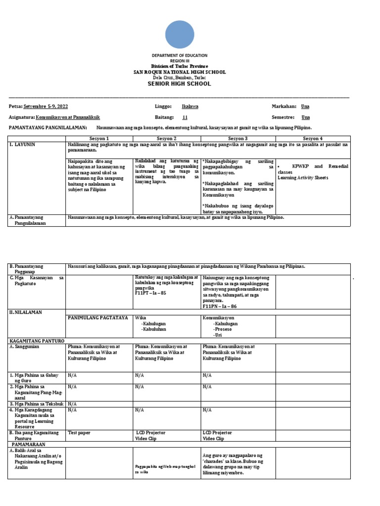 DLL-KOMPAN-Week1- Sept.5-9- | PDF