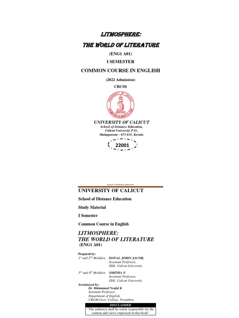 School of Distance Education - SLM - English Common Course LITMOSPHERE ...