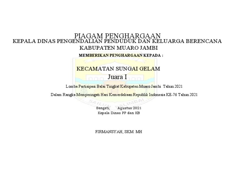 Piagam Penghargaan Hut Ri | PDF