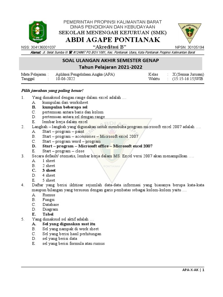 Uas Apa X-Ak 2022 | PDF