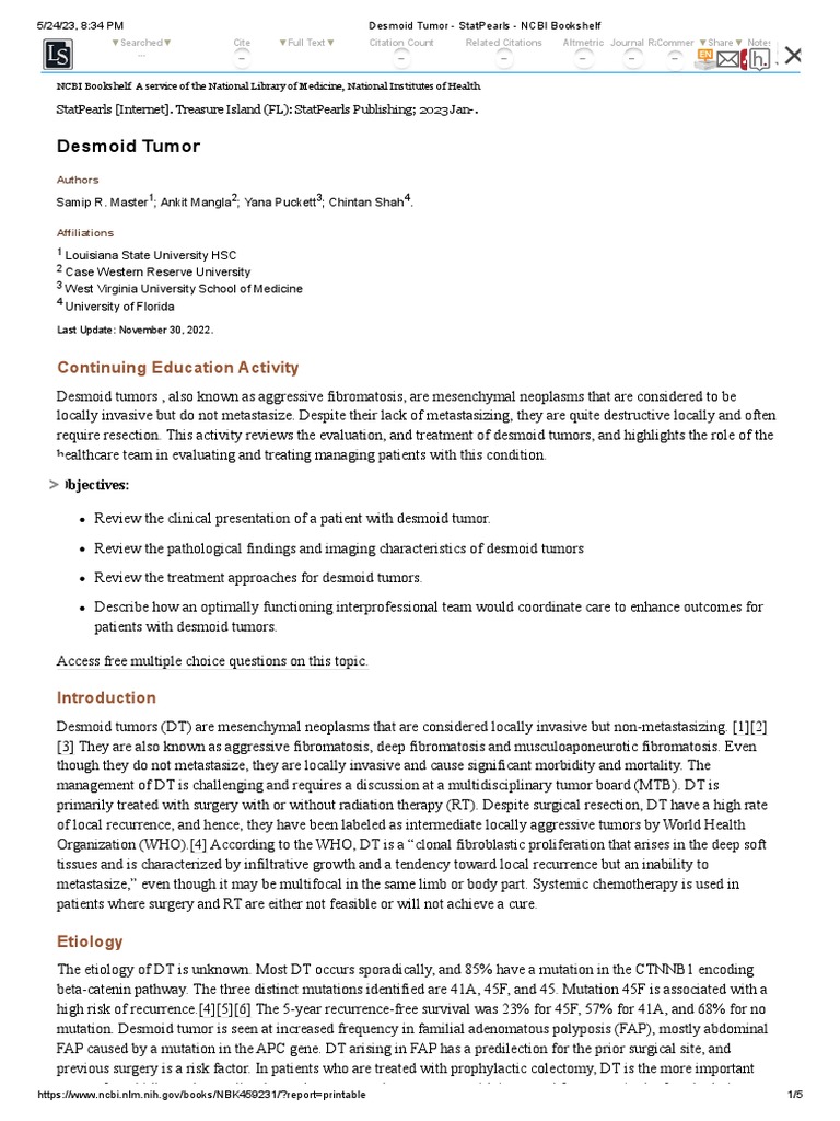 Desmoid Tumor - StatPearls - NCBI Bookshelf | PDF | Breast Cancer ...