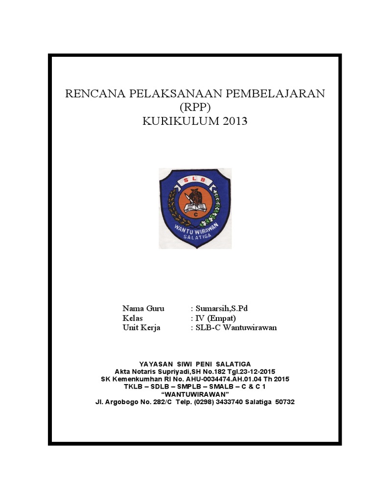 RPP Tunagrahita Kelas 4 Tema 1 Subtema 1 | PDF