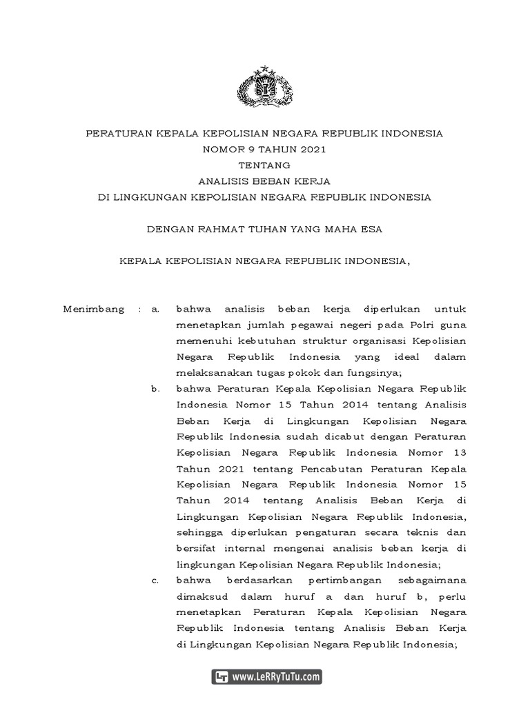 Perkap Nomor 9 Tahun 2021 TTG Abk | PDF
