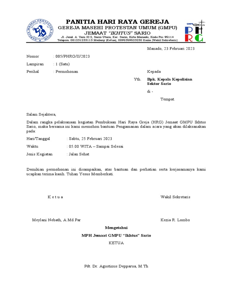 PANITIA HARI RAYA GEREJA (Surat Permohonan) | PDF