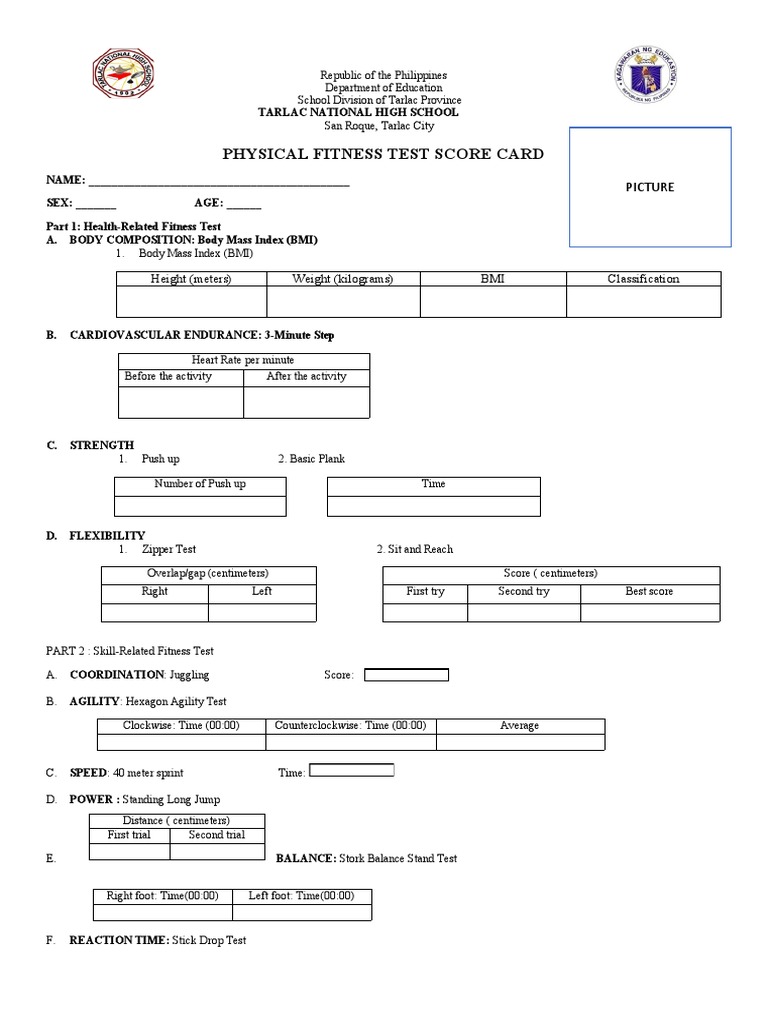 Physical Fitness Test Score Card | PDF Physical Fitness Test Score Card | PDF