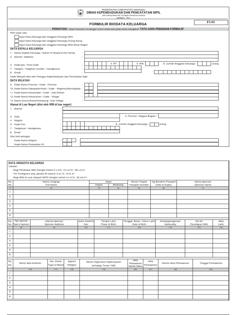 Panduan Pengisian Formulir F1.01 | PDF