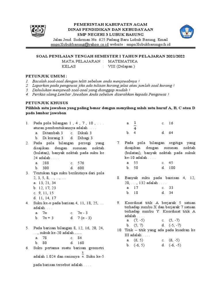 PTS Kelas 7 SMT 1 2021 | PDF