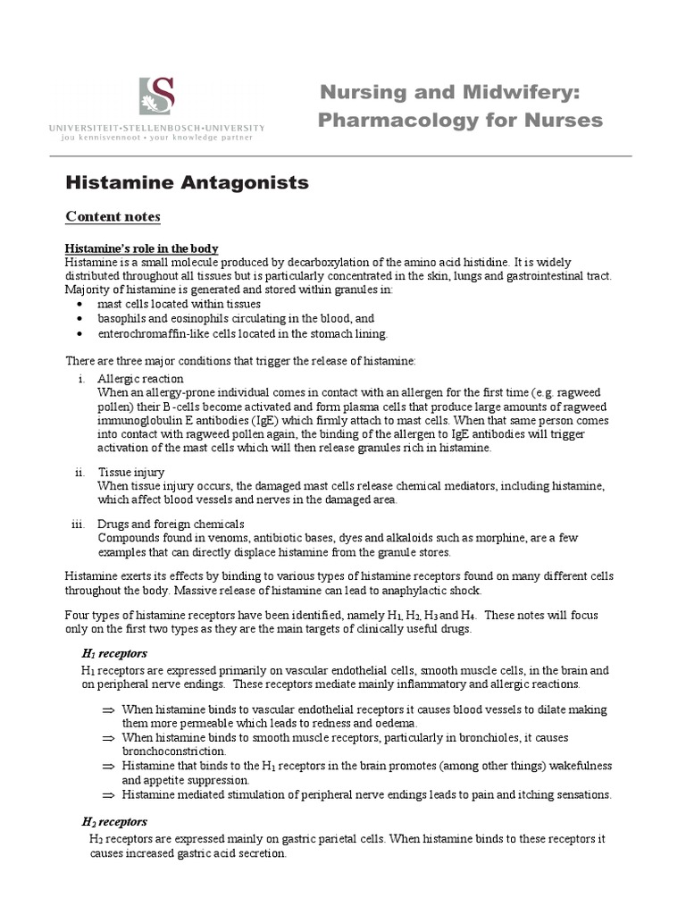 Histamine Antagonists Notes | PDF | Clinical Medicine | Medical Specialties