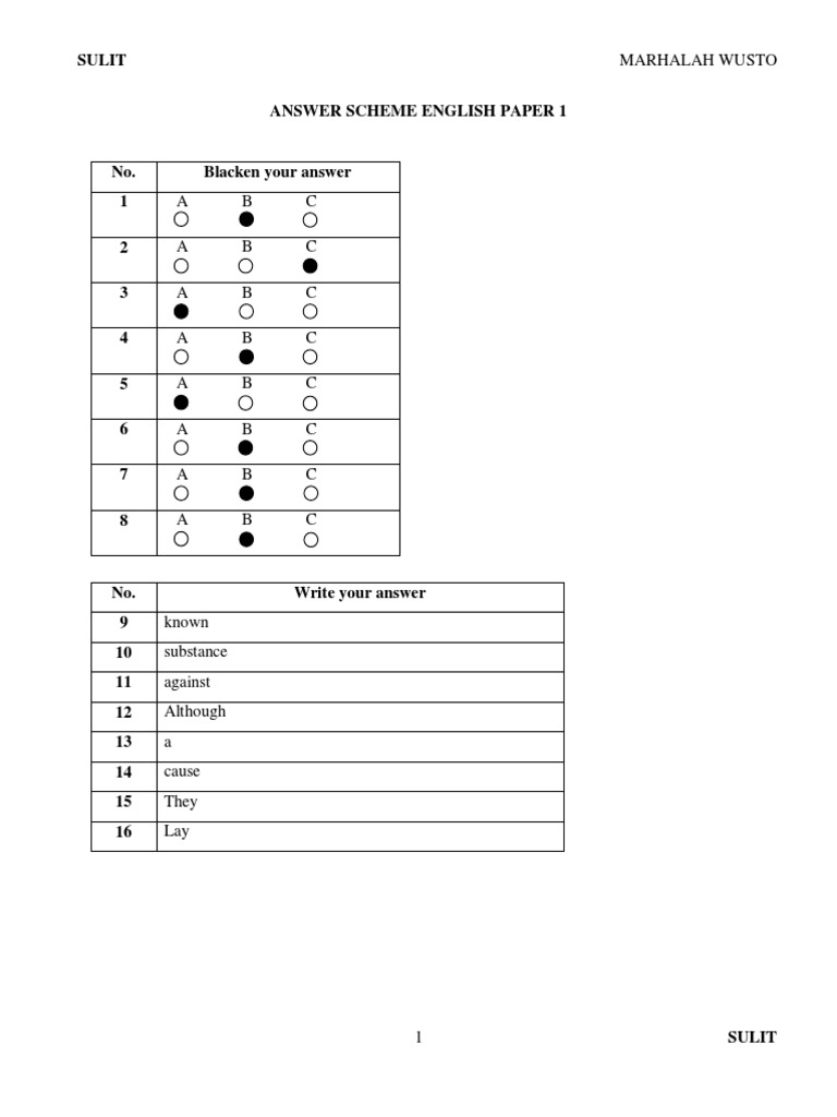 Answer Scheme English F3 Paper 1 & Paper 2 Marhalah Wusto | PDF | Cooking | Foods