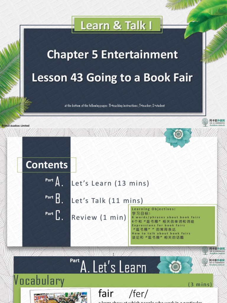 Learn & Talk I: Chapter 5 Entertainment Lesson 43 Going To A Book Fair | PDF | Cognitive Science ...