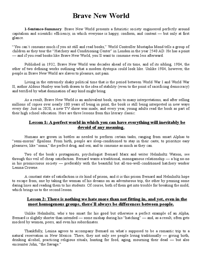 Aldous Huxley - Brave New World - Summary | PDF