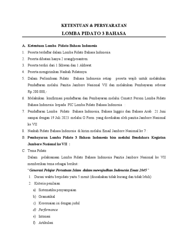 Juknis Dan Juklak Pidato 3 Bahasa | PDF