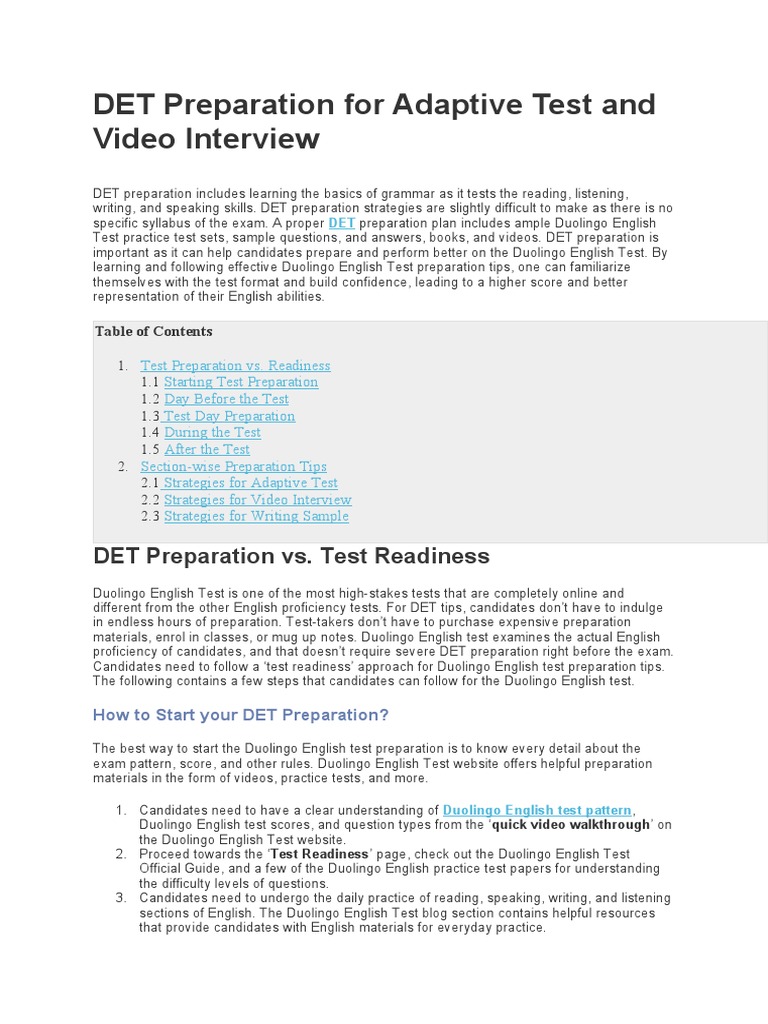 Effective DET Preparation Tips Guide | PDF | Language Arts & Discipline