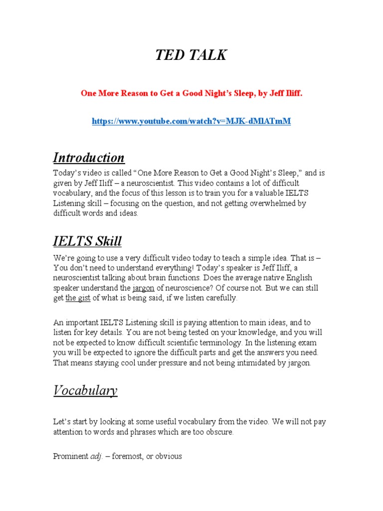 TED TALKS One More Reason To Get A Good Night's Sleep | PDF