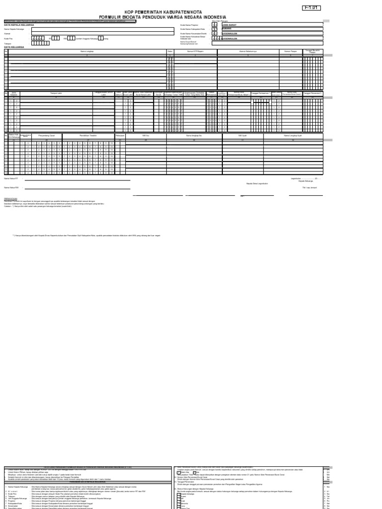 Formulir Biodata WNI Per Keluarga (F1-01) - Terbaru | PDF