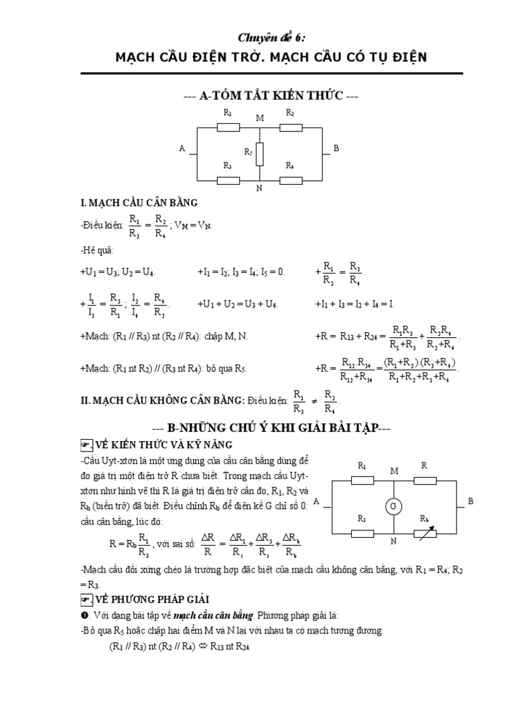 Chuyen de Mach Cau Dien Tro Mach Cau Co Tu Dien Boi Duong HSG Vat Li 11 | PDF
