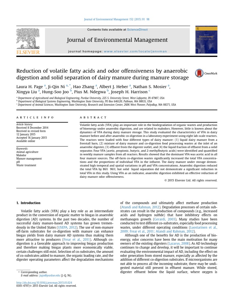 Reduction of Volatile Fatty Acids and Odor Offensiveness by Anaerobic | PDF