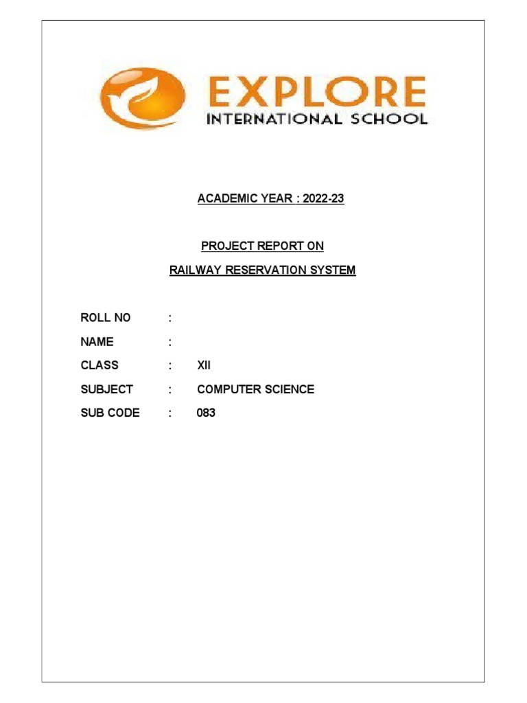 Sample Project File (Railway - Reservation - System) | PDF Sample Project File (Railway - Reservation - System) | PDF