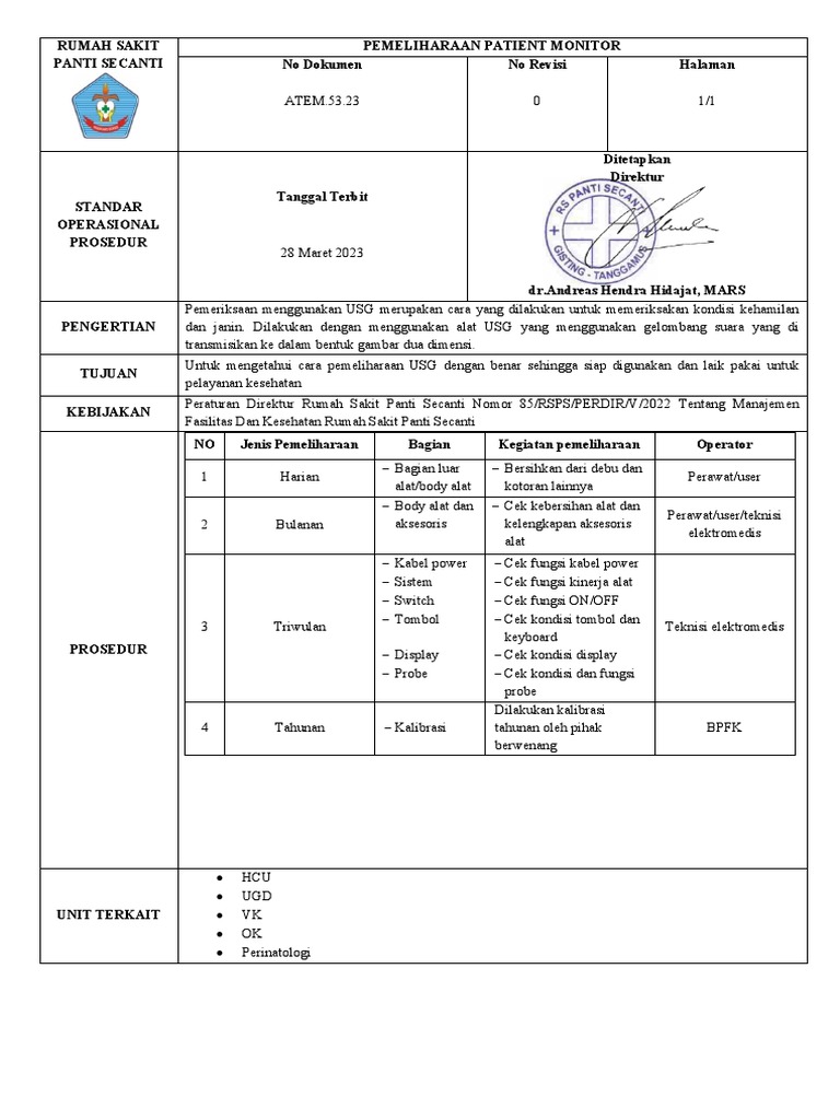 53. SOP PEMELIHARAAN USG | PDF