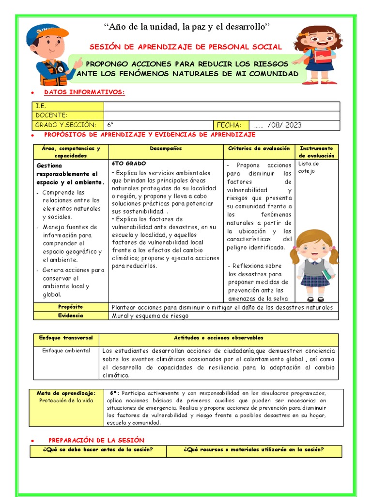 Sesión-Propongo Acciones para Reducir Los Riesgos Ante Los Fenómenos Naturales de Mi Comunidad | PDF