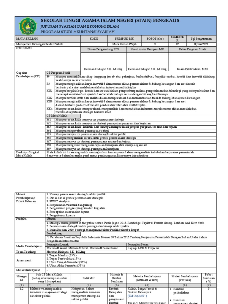 RPS SN Dikti_Manajemen_Sektor_Publik_MKsy (2) | PDF